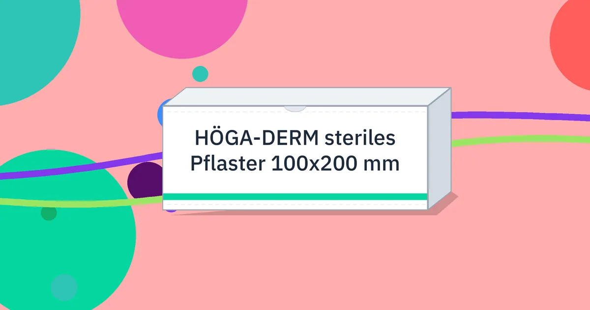 Symbolbild: Packung mit der Aufschrift HÖGA-DERM steriles Pflaster 100x200 mm (PZN 18294249) – Verfügbarkeit und Bezug in Apotheken in Frankfurt am Main