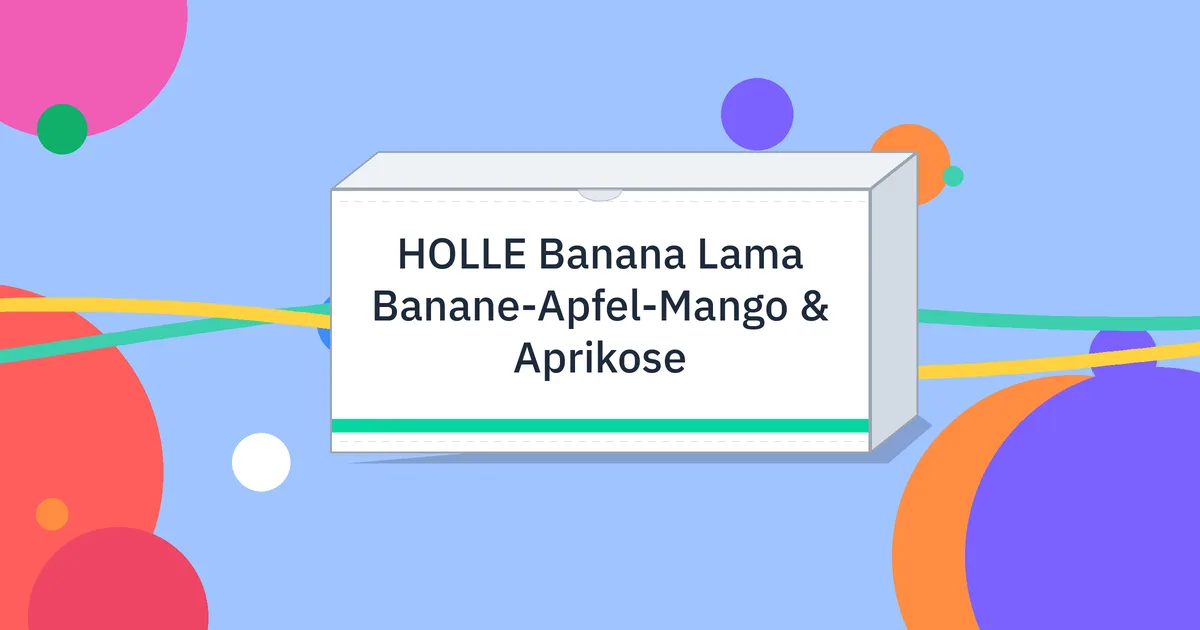 Symbolbild: Packung mit der Aufschrift HOLLE Banana Lama Banane-Apfel-Mango & Aprikose (PZN 15234531) – Verfügbarkeit und Bezug in Apotheken in Frankfurt am Main