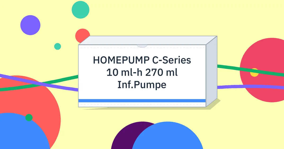 Symbolbild: Packung mit der Aufschrift HOMEPUMP C-Series 10 ml-h 270 ml Inf.Pumpe (PZN 10625876) – Verfügbarkeit und Bezug in Apotheken in Frankfurt am Main