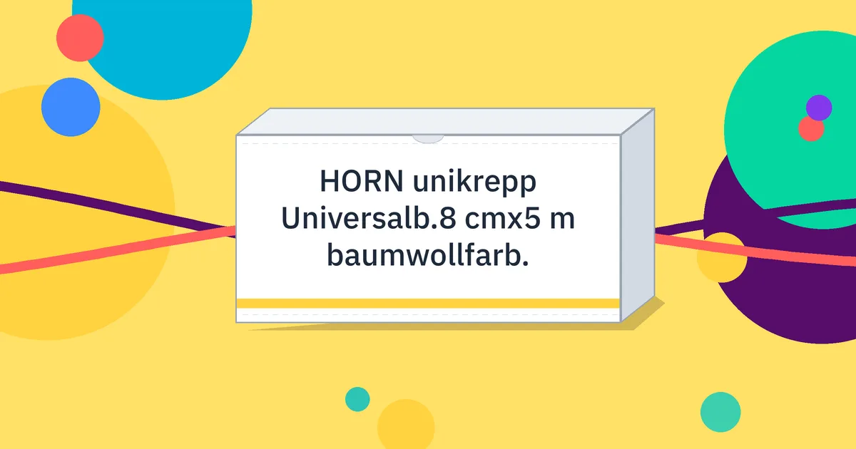 Symbolbild: Packung mit der Aufschrift HORN unikrepp Universalb.8 cmx5 m baumwollfarb. (PZN 04679336) – Verfügbarkeit und Bezug in Apotheken in Frankfurt am Main