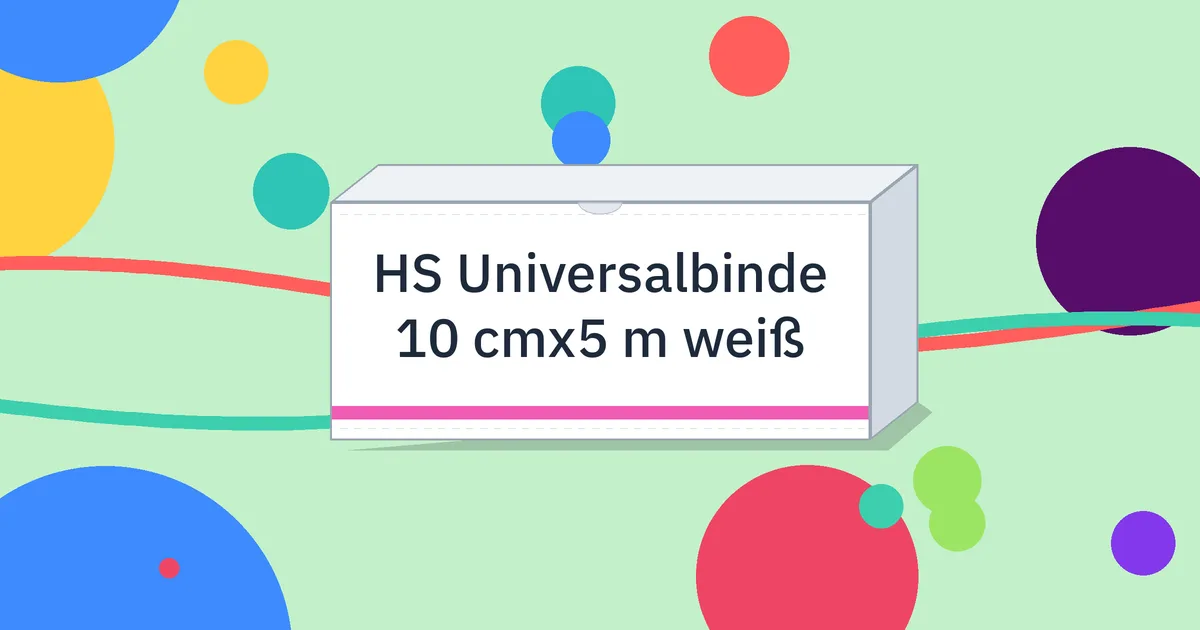 Symbolbild: Packung mit der Aufschrift HS Universalbinde 10 cmx5 m weiß (PZN 09742507) – Verfügbarkeit und Bezug in Apotheken in Frankfurt am Main