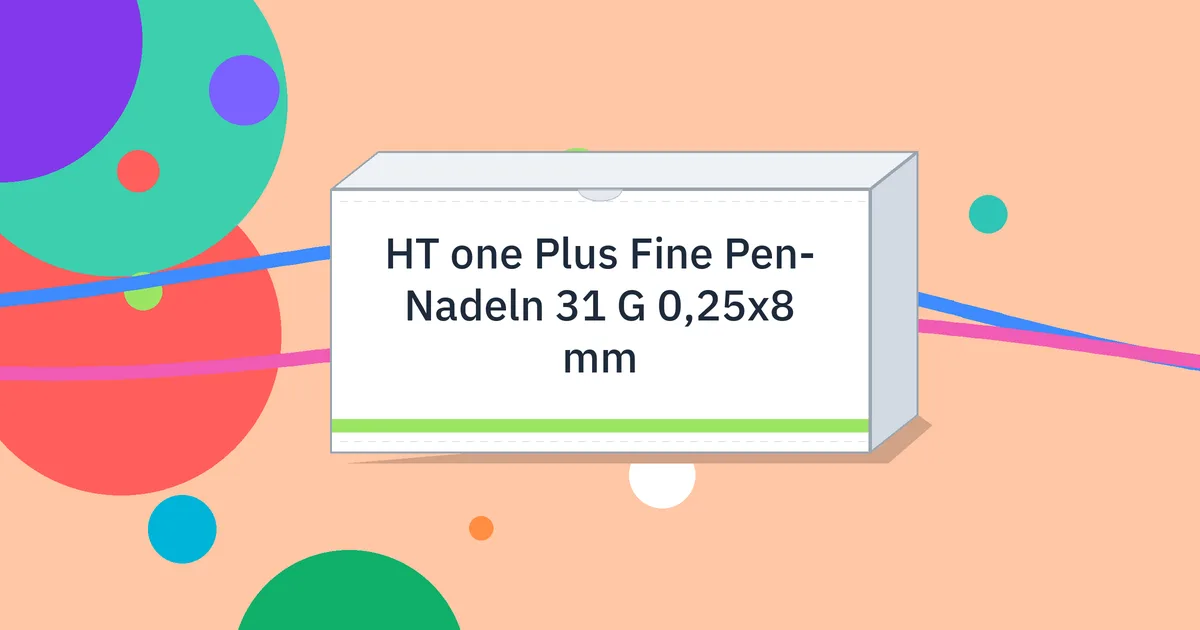 Symbolbild: Packung mit der Aufschrift HT one Plus Fine Pen-Nadeln 31 G 0,25x8 mm (PZN 10281939) – Verfügbarkeit und Bezug in Apotheken in Frankfurt am Main