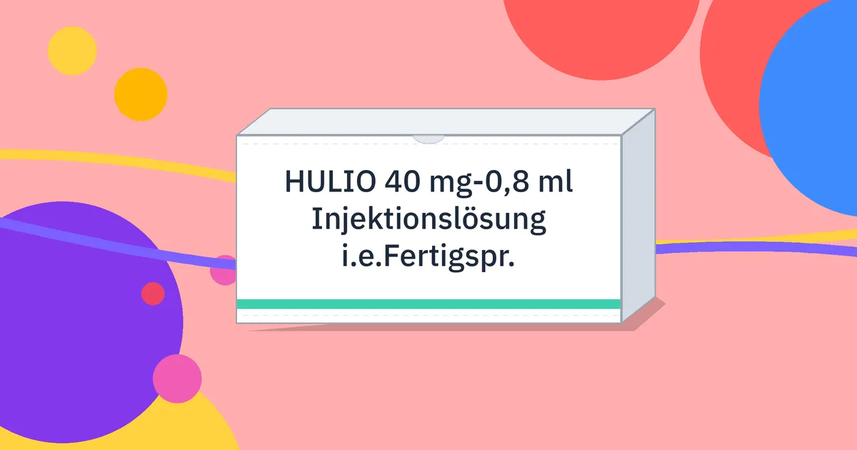 Symbolbild: Packung mit der Aufschrift HULIO 40 mg-0,8 ml Injektionslösung i.e.Fertigspr. (PZN 15862977) – Verfügbarkeit und Bezug in Apotheken in Frankfurt am Main
