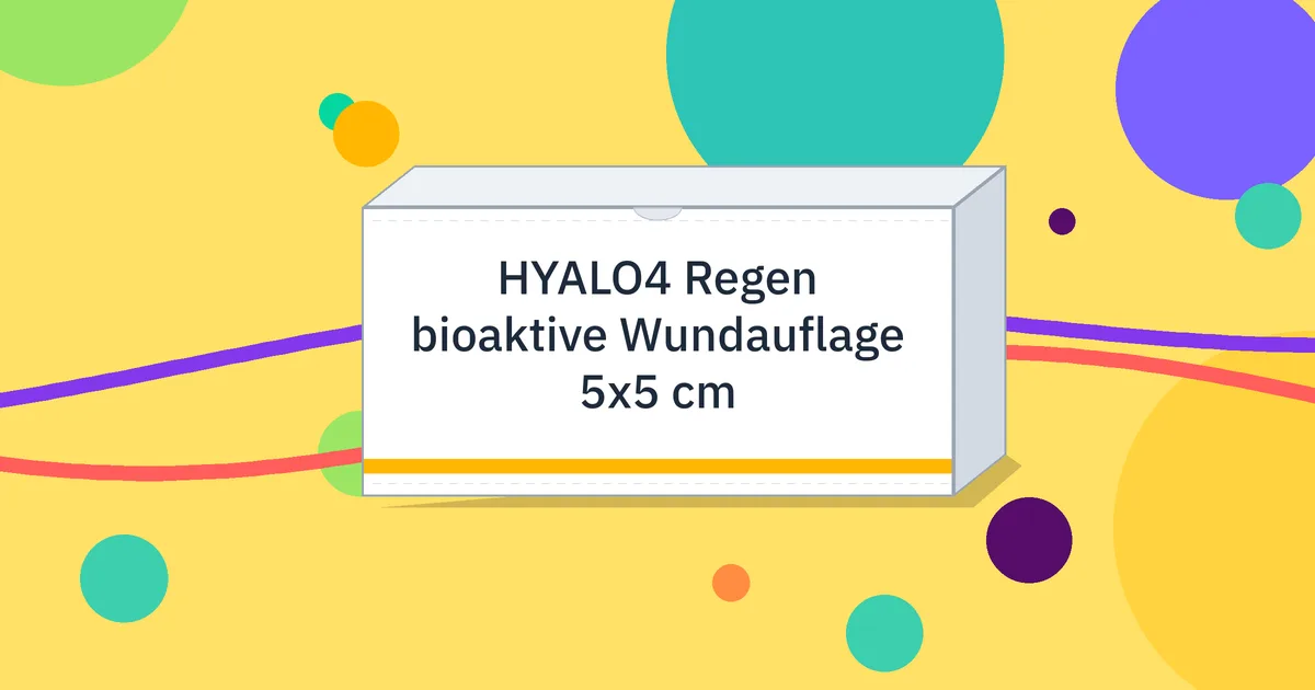 Symbolbild: Packung mit der Aufschrift HYALO4 Regen bioaktive Wundauflage 5x5 cm (PZN 10786639) – Verfügbarkeit und Bezug in Apotheken in Frankfurt am Main