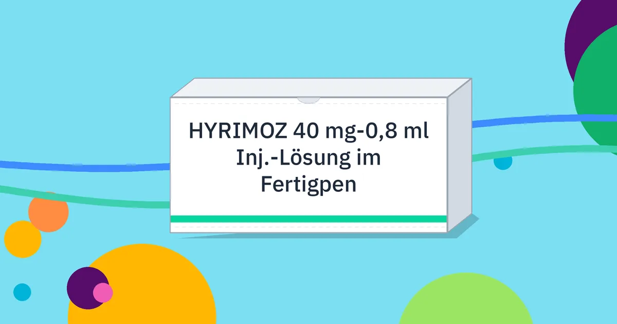 Symbolbild: Packung mit der Aufschrift HYRIMOZ 40 mg-0,8 ml Inj.-Lösung im Fertigpen (PZN 16018479) – Verfügbarkeit und Bezug in Apotheken in Frankfurt am Main