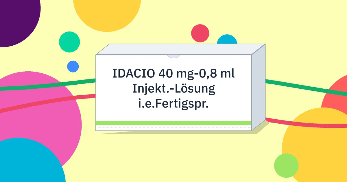 Symbolbild: Packung mit der Aufschrift IDACIO 40 mg-0,8 ml Injekt.-Lösung i.e.Fertigspr. (PZN 20231776) – Verfügbarkeit und Bezug in Apotheken in Frankfurt am Main