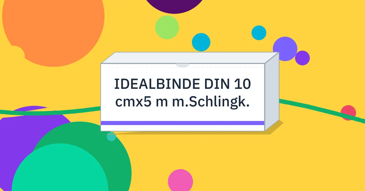 Symbolbild: Packung mit der Aufschrift IDEALBINDE DIN 10 cmx5 m m.Schlingk. (PZN 01720179) – Verfügbarkeit und Bezug in Apotheken in Frankfurt am Main