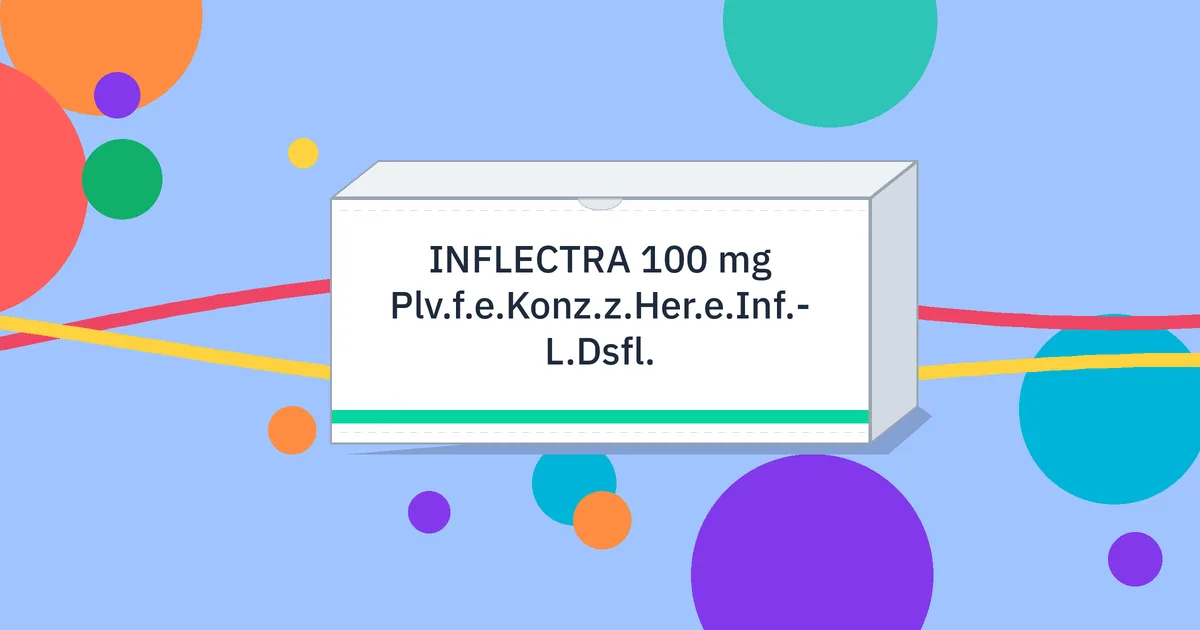 Symbolbild: Packung mit der Aufschrift INFLECTRA 100 mg Plv.f.e.Konz.z.Her.e.Inf.-L.Dsfl. (PZN 05702617) – Verfügbarkeit und Bezug in Apotheken in Frankfurt am Main