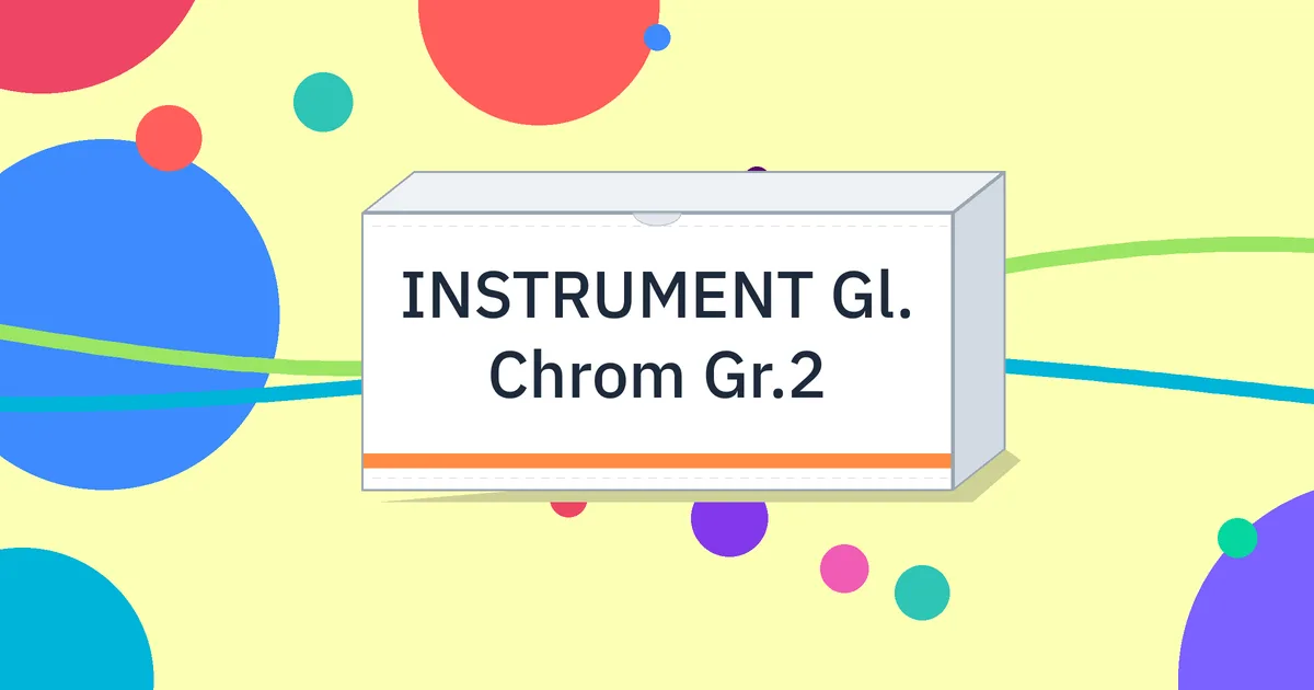 Symbolbild: Packung mit der Aufschrift INSTRUMENT Gl. Chrom Gr.2 (PZN 02008431) – Verfügbarkeit und Bezug in Apotheken in Frankfurt am Main