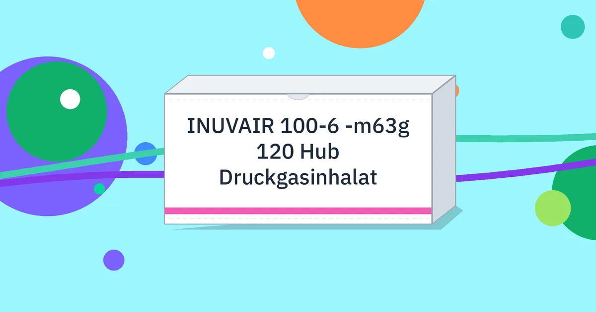 Symbolbild: Packung mit der Aufschrift INUVAIR 100-6 -m63g 120 Hub Druckgasinhalat (PZN 01786391) – Verfügbarkeit und Bezug in Apotheken in Frankfurt am Main