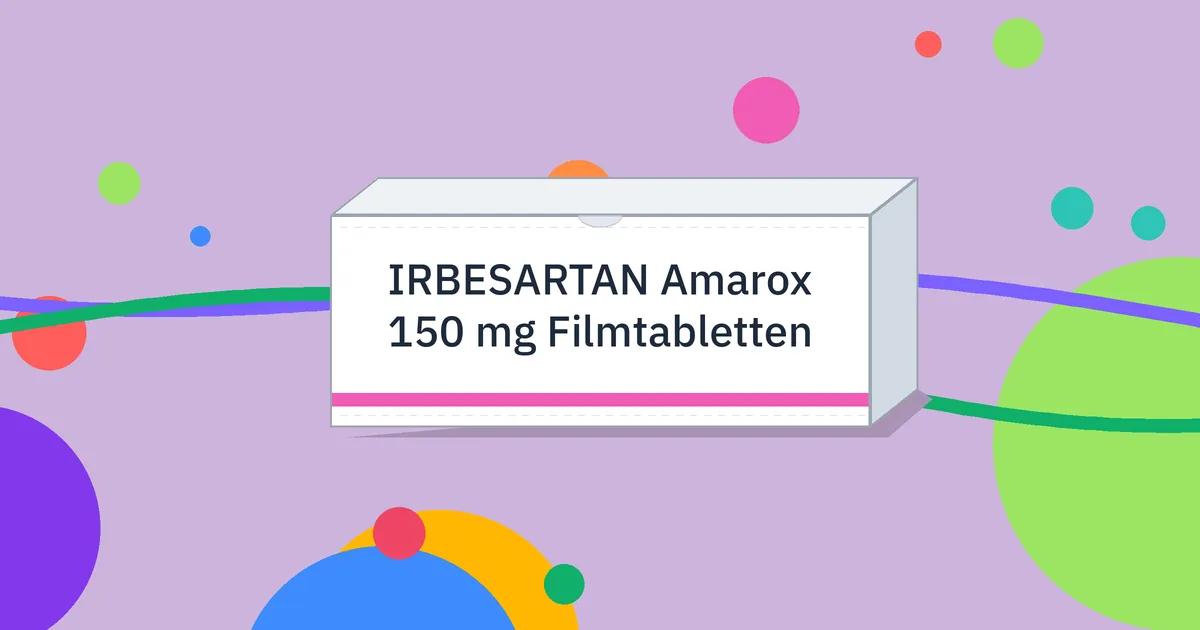 Symbolbild: Packung mit der Aufschrift IRBESARTAN Amarox 150 mg Filmtabletten (PZN 18660406) – Verfügbarkeit und Bezug in Apotheken in Frankfurt am Main