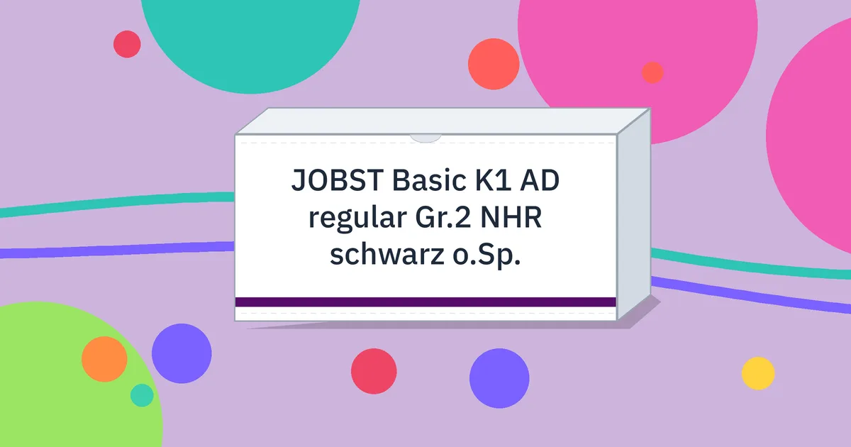Symbolbild: Packung mit der Aufschrift JOBST Basic K1 AD regular Gr.2 NHR schwarz o.Sp. (PZN 15313354) – Verfügbarkeit und Bezug in Apotheken in Frankfurt am Main