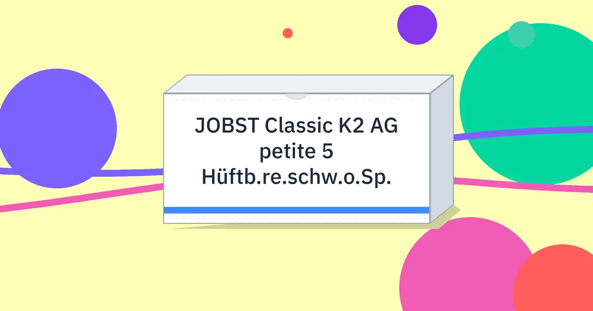 Symbolbild: Packung mit der Aufschrift JOBST Classic K2 AG petite 5 Hüftb.re.schw.o.Sp. (PZN 13065840) – Verfügbarkeit und Bezug in Apotheken in Frankfurt am Main