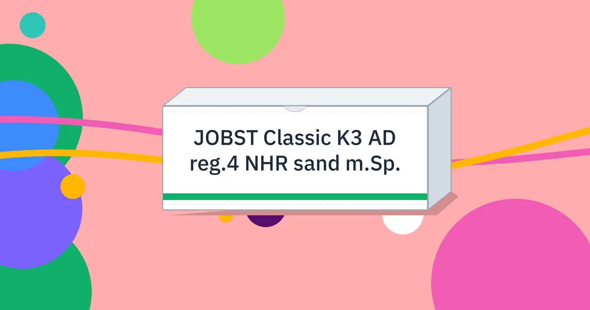 Symbolbild: Packung mit der Aufschrift JOBST Classic K3 AD reg.4 NHR sand m.Sp. (PZN 13070798) – Verfügbarkeit und Bezug in Apotheken in Frankfurt am Main