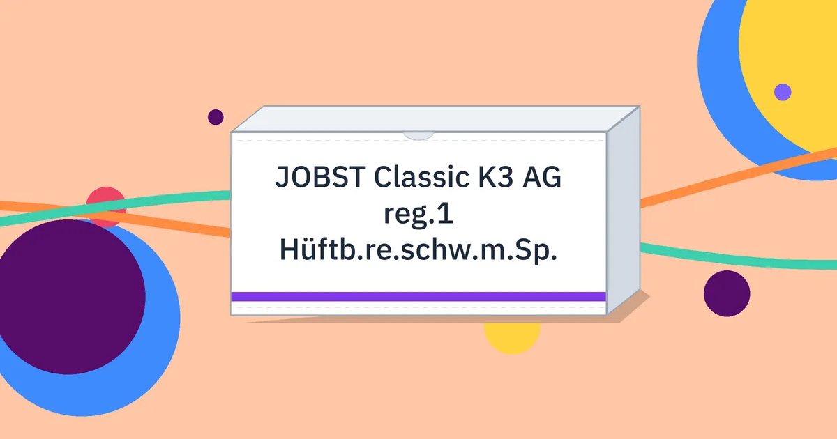Symbolbild: Packung mit der Aufschrift JOBST Classic K3 AG reg.1 Hüftb.re.schw.m.Sp. (PZN 13076358) – Verfügbarkeit und Bezug in Apotheken in Frankfurt am Main