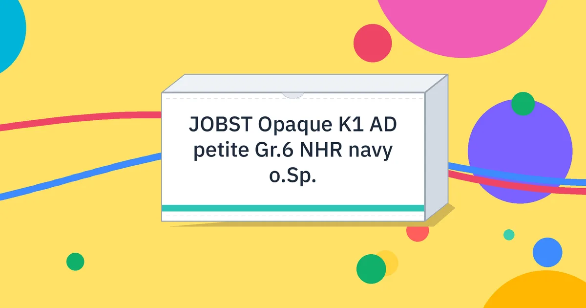 Symbolbild: Packung mit der Aufschrift JOBST Opaque K1 AD petite Gr.6 NHR navy o.Sp. (PZN 13080118) – Verfügbarkeit und Bezug in Apotheken in Frankfurt am Main
