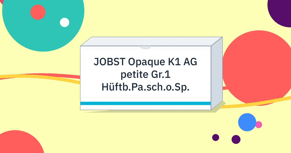 Symbolbild: Packung mit der Aufschrift JOBST Opaque K1 AG petite Gr.1 Hüftb.Pa.sch.o.Sp. (PZN 13098845) – Verfügbarkeit und Bezug in Apotheken in Frankfurt am Main