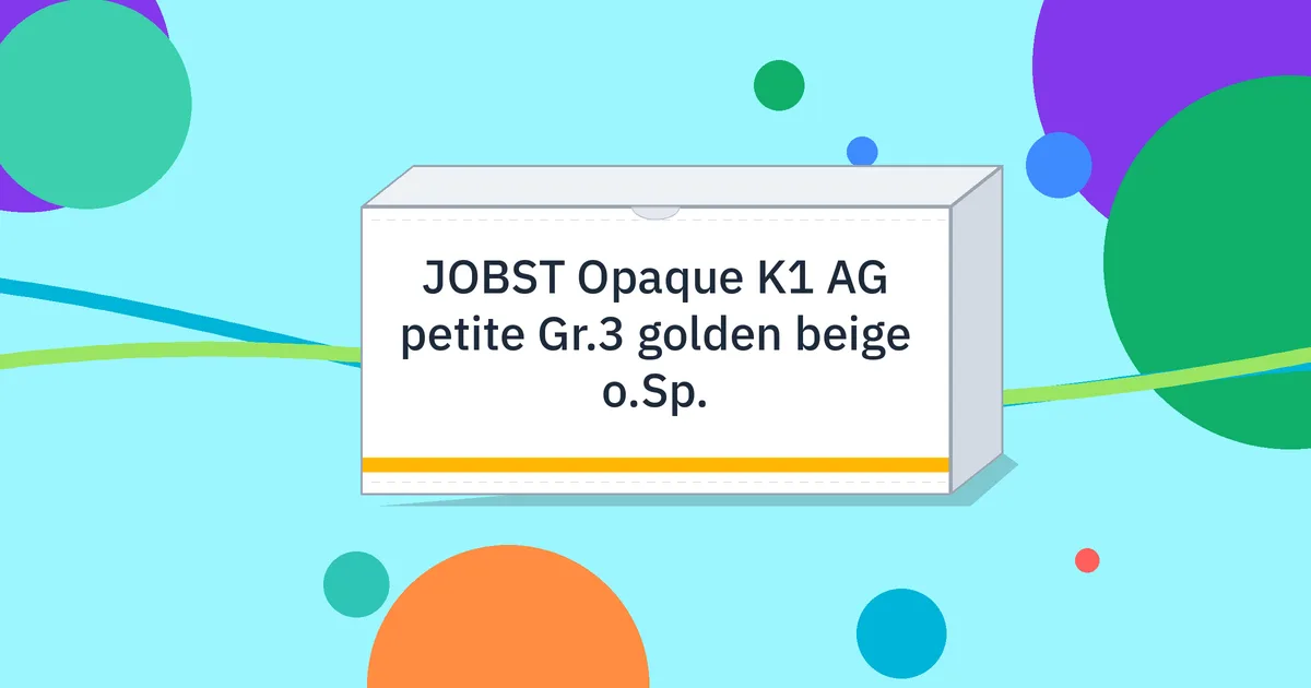 Symbolbild: Packung mit der Aufschrift JOBST Opaque K1 AG petite Gr.3 golden beige o.Sp. (PZN 16268880) – Verfügbarkeit und Bezug in Apotheken in Frankfurt am Main