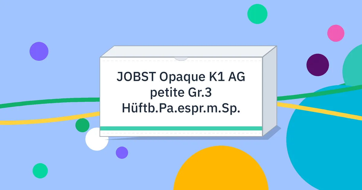Symbolbild: Packung mit der Aufschrift JOBST Opaque K1 AG petite Gr.3 Hüftb.Pa.espr.m.Sp. (PZN 16274076) – Verfügbarkeit und Bezug in Apotheken in Frankfurt am Main