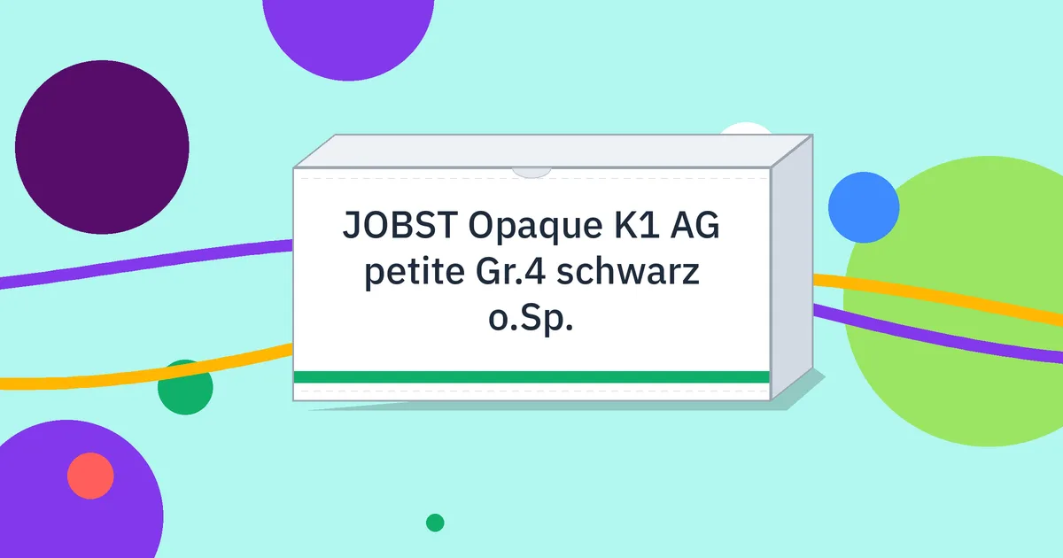 Symbolbild: Packung mit der Aufschrift JOBST Opaque K1 AG petite Gr.4 schwarz o.Sp. (PZN 13090275) – Verfügbarkeit und Bezug in Apotheken in Frankfurt am Main