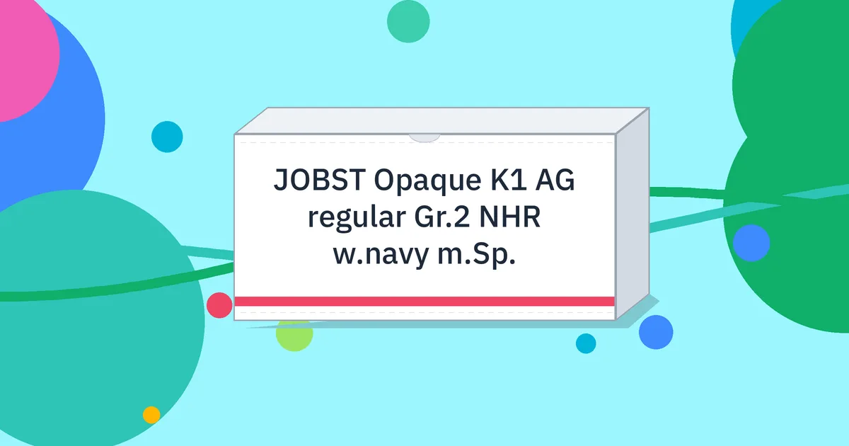 Symbolbild: Packung mit der Aufschrift JOBST Opaque K1 AG regular Gr.2 NHR w.navy m.Sp. (PZN 13091984) – Verfügbarkeit und Bezug in Apotheken in Frankfurt am Main