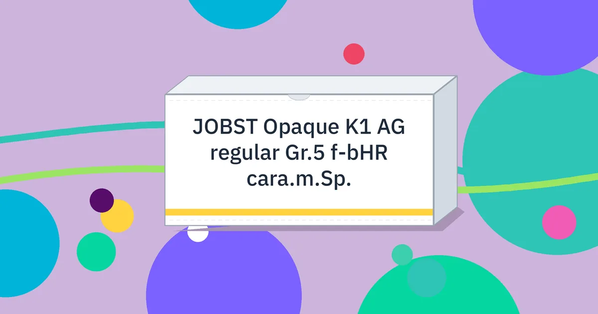 Symbolbild: Packung mit der Aufschrift JOBST Opaque K1 AG regular Gr.5 f-bHR cara.m.Sp. (PZN 13090571) – Verfügbarkeit und Bezug in Apotheken in Frankfurt am Main