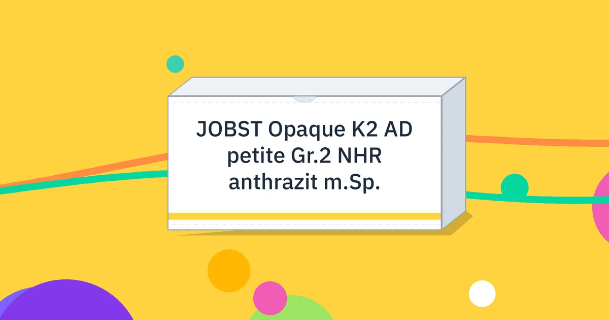 Symbolbild: Packung mit der Aufschrift JOBST Opaque K2 AD petite Gr.2 NHR anthrazit m.Sp. (PZN 16279470) – Verfügbarkeit und Bezug in Apotheken in Frankfurt am Main