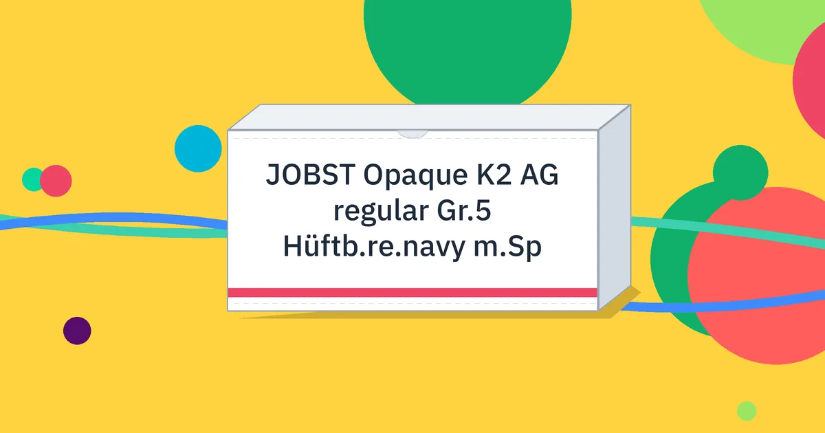 Symbolbild: Packung mit der Aufschrift JOBST Opaque K2 AG regular Gr.5 Hüftb.re.navy m.Sp (PZN 13117264) – Verfügbarkeit und Bezug in Apotheken in Frankfurt am Main