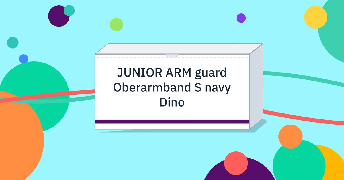 Symbolbild: Packung mit der Aufschrift JUNIOR ARM guard Oberarmband S navy Dino (PZN 13352924) – Verfügbarkeit und Bezug in Apotheken in Frankfurt am Main