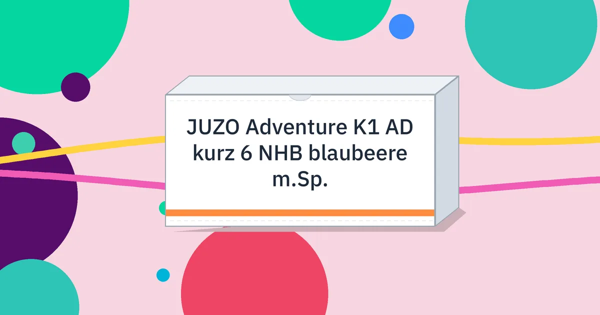 Symbolbild: Packung mit der Aufschrift JUZO Adventure K1 AD kurz 6 NHB blaubeere m.Sp. (PZN 16346605) – Verfügbarkeit und Bezug in Apotheken in Frankfurt am Main