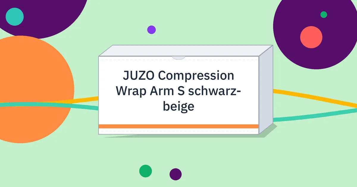 Symbolbild: Packung mit der Aufschrift JUZO Compression Wrap Arm S schwarz-beige (PZN 16143612) – Verfügbarkeit und Bezug in Apotheken in Frankfurt am Main