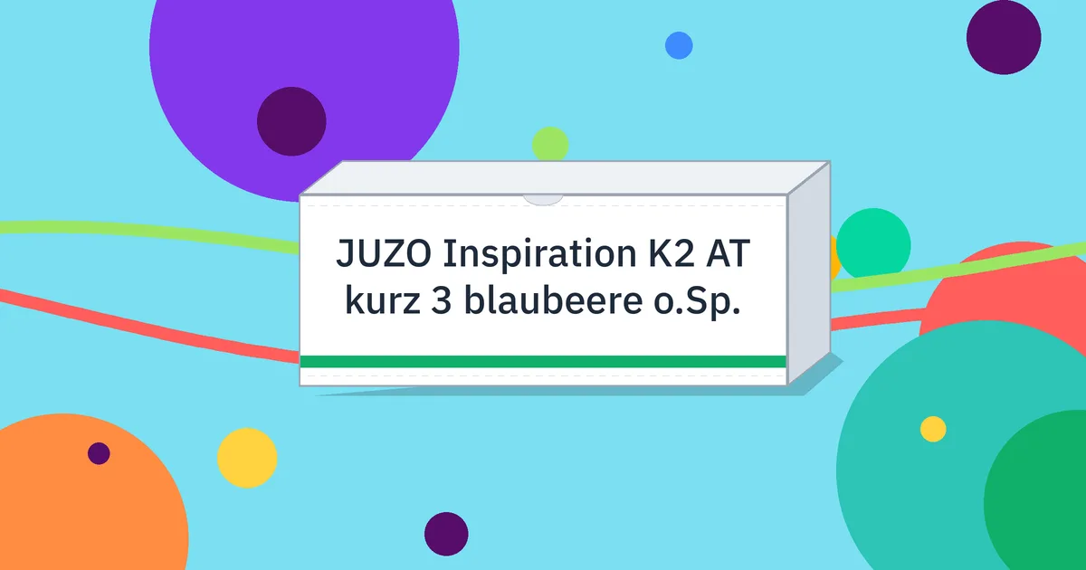 Symbolbild: Packung mit der Aufschrift JUZO Inspiration K2 AT kurz 3 blaubeere o.Sp. (PZN 14931073) – Verfügbarkeit und Bezug in Apotheken in Frankfurt am Main