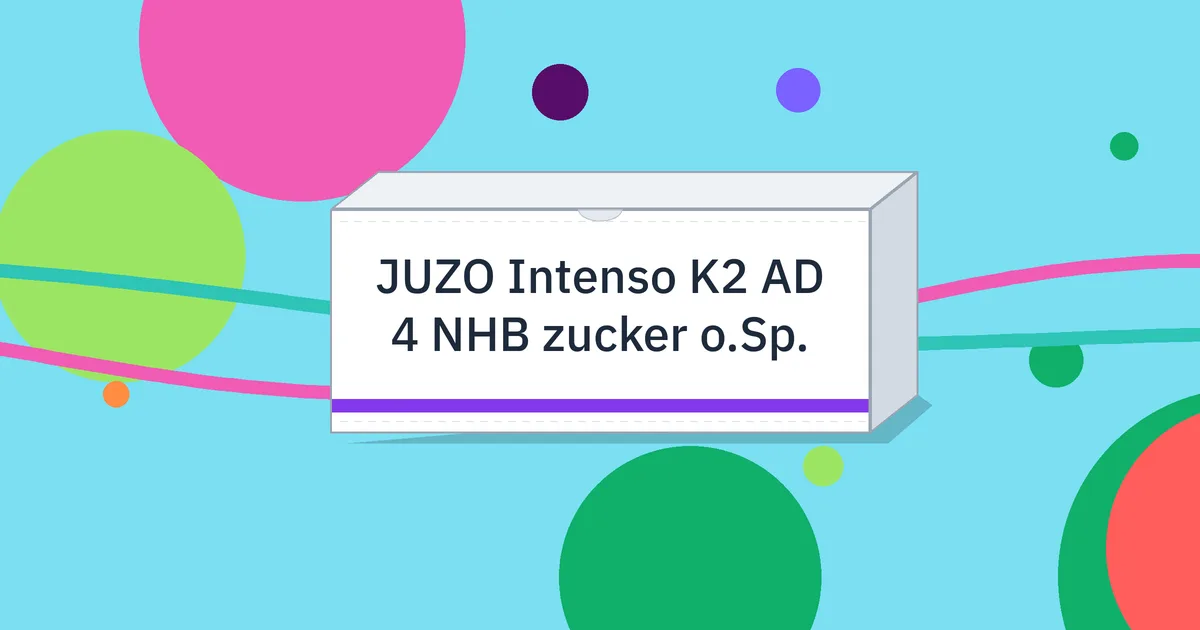 Symbolbild: Packung mit der Aufschrift JUZO Intenso K2 AD 4 NHB zucker o.Sp. (PZN 18620134) – Verfügbarkeit und Bezug in Apotheken in Frankfurt am Main