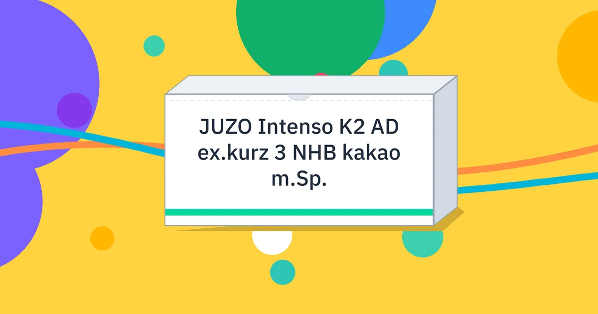 Symbolbild: Packung mit der Aufschrift JUZO Intenso K2 AD ex.kurz 3 NHB kakao m.Sp. (PZN 18611833) – Verfügbarkeit und Bezug in Apotheken in Frankfurt am Main