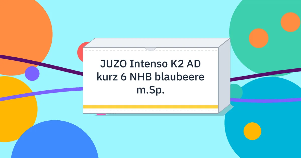 Symbolbild: Packung mit der Aufschrift JUZO Intenso K2 AD kurz 6 NHB blaubeere m.Sp. (PZN 18611081) – Verfügbarkeit und Bezug in Apotheken in Frankfurt am Main