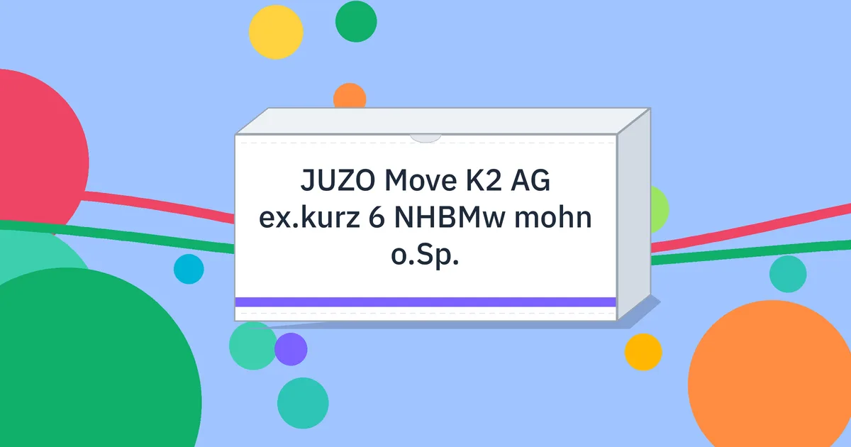 Symbolbild: Packung mit der Aufschrift JUZO Move K2 AG ex.kurz 6 NHBMw mohn o.Sp. (PZN 18565139) – Verfügbarkeit und Bezug in Apotheken in Frankfurt am Main