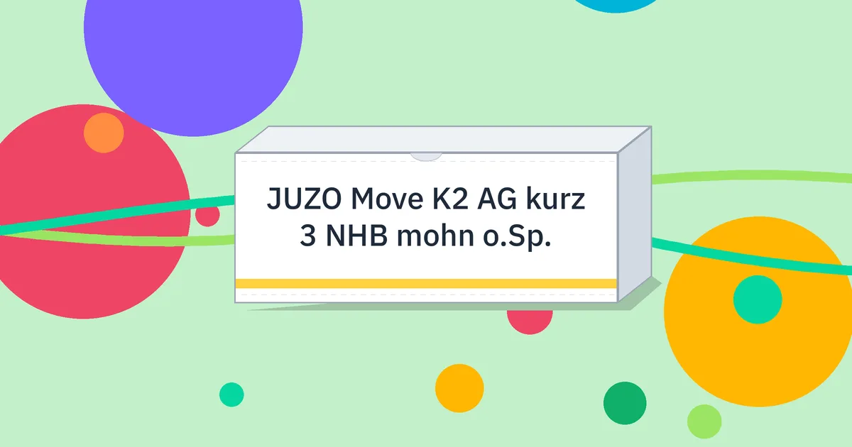 Symbolbild: Packung mit der Aufschrift JUZO Move K2 AG kurz 3 NHB mohn o.Sp. (PZN 18561325) – Verfügbarkeit und Bezug in Apotheken in Frankfurt am Main