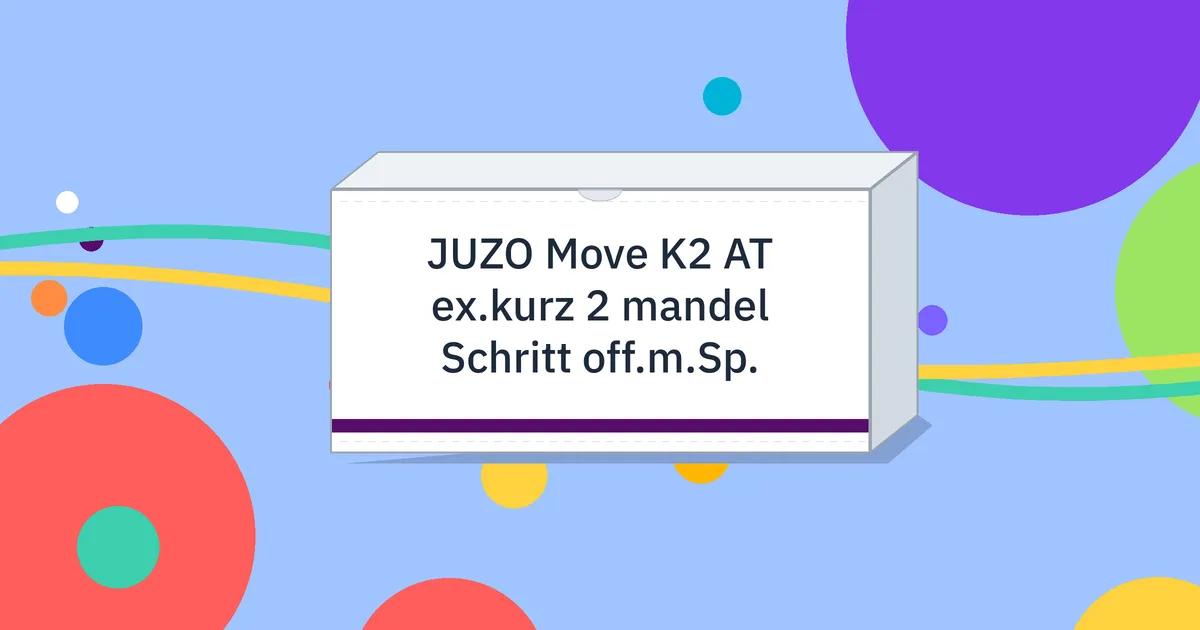 Symbolbild: Packung mit der Aufschrift JUZO Move K2 AT ex.kurz 2 mandel Schritt off.m.Sp. (PZN 20671400) – Verfügbarkeit und Bezug in Apotheken in Frankfurt am Main