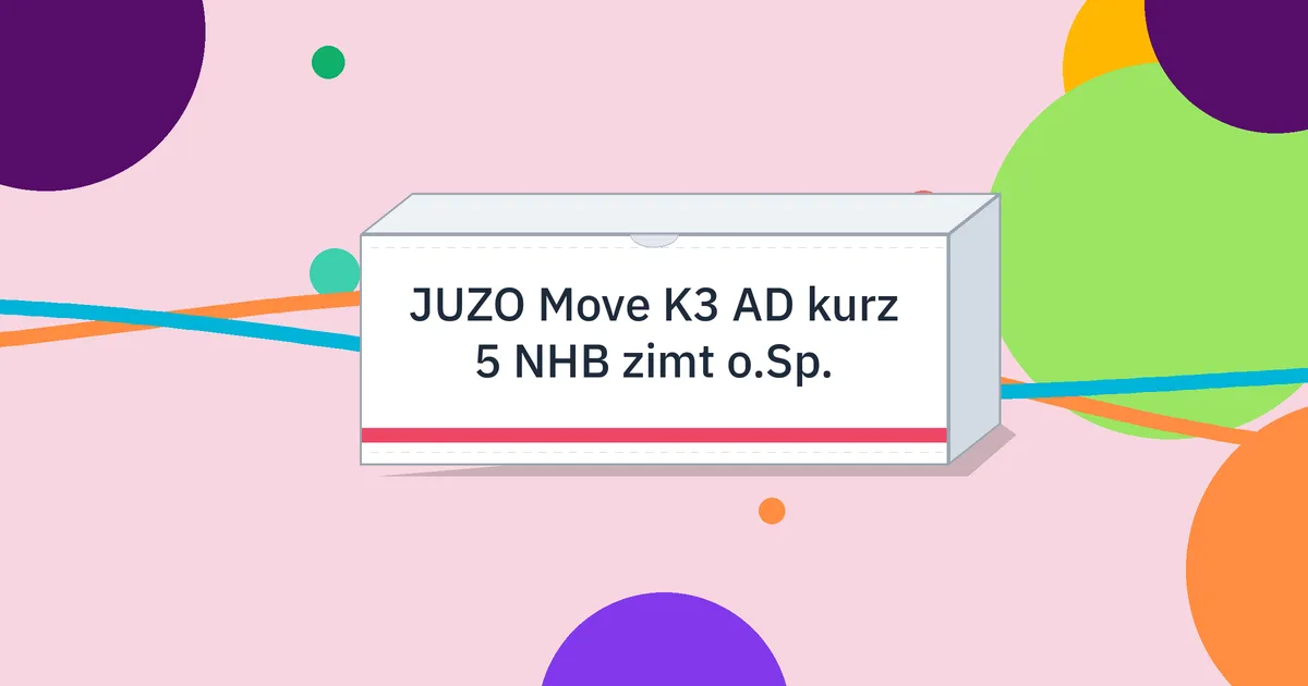 Symbolbild: Packung mit der Aufschrift JUZO Move K3 AD kurz 5 NHB zimt o.Sp. (PZN 18568801) – Verfügbarkeit und Bezug in Apotheken in Frankfurt am Main