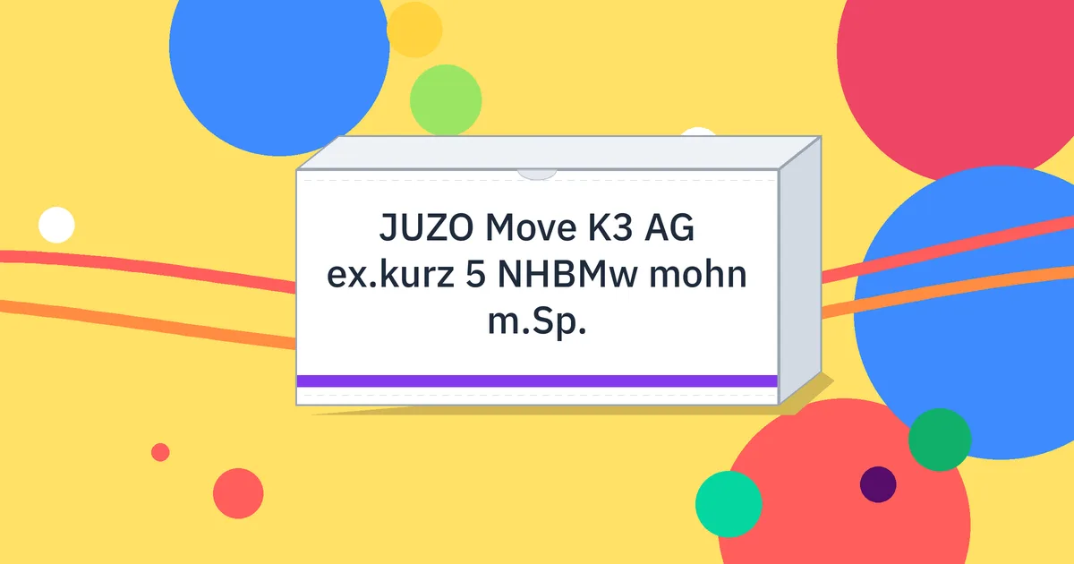 Symbolbild: Packung mit der Aufschrift JUZO Move K3 AG ex.kurz 5 NHBMw mohn m.Sp. (PZN 18594827) – Verfügbarkeit und Bezug in Apotheken in Frankfurt am Main