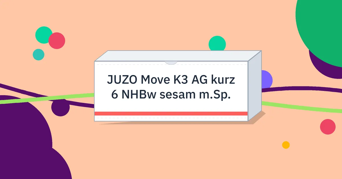Symbolbild: Packung mit der Aufschrift JUZO Move K3 AG kurz 6 NHBw sesam m.Sp. (PZN 18578573) – Verfügbarkeit und Bezug in Apotheken in Frankfurt am Main