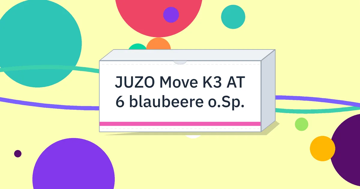 Symbolbild: Packung mit der Aufschrift JUZO Move K3 AT 6 blaubeere o.Sp. (PZN 20678566) – Verfügbarkeit und Bezug in Apotheken in Frankfurt am Main