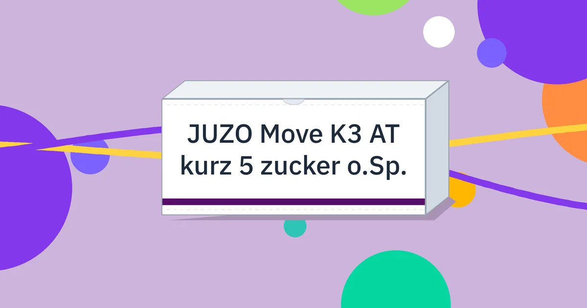 Symbolbild: Packung mit der Aufschrift JUZO Move K3 AT kurz 5 zucker o.Sp. (PZN 20684466) – Verfügbarkeit und Bezug in Apotheken in Frankfurt am Main