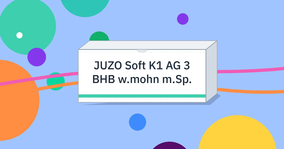Symbolbild: Packung mit der Aufschrift JUZO Soft K1 AG 3 BHB w.mohn m.Sp. (PZN 14837049) – Verfügbarkeit und Bezug in Apotheken in Frankfurt am Main
