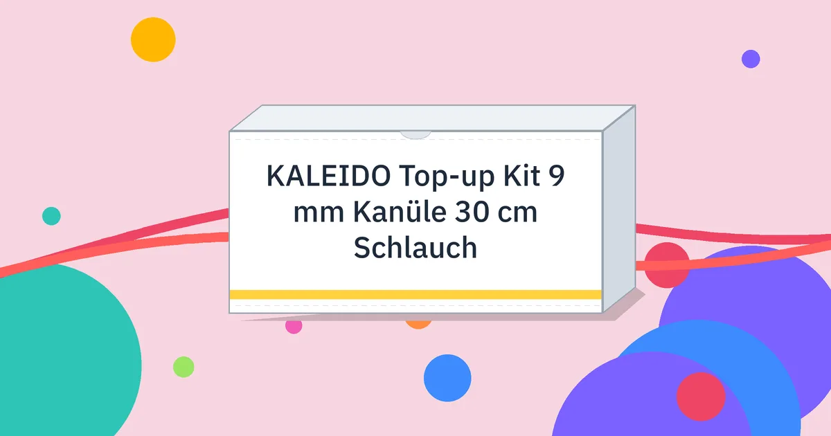 Symbolbild: Packung mit der Aufschrift KALEIDO Top-up Kit 9 mm Kanüle 30 cm Schlauch (PZN 20916379) – Verfügbarkeit und Bezug in Apotheken in Frankfurt am Main