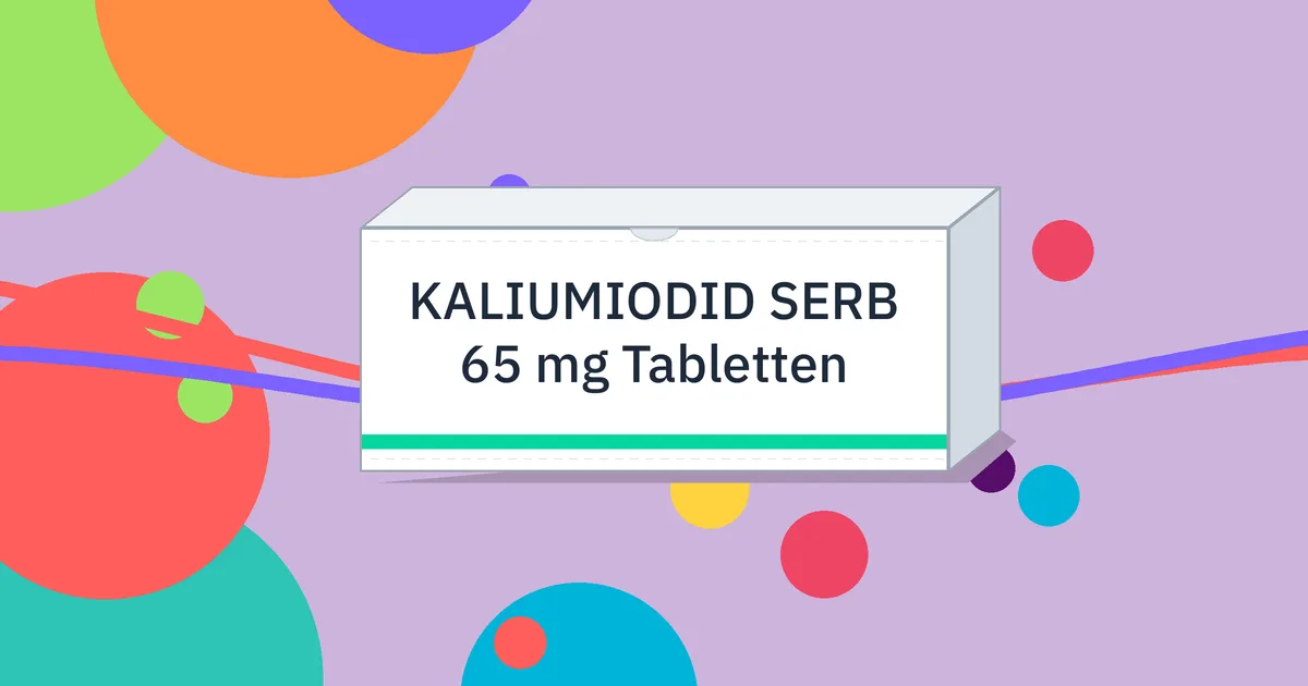 Symbolbild: Packung mit der Aufschrift KALIUMIODID SERB 65 mg Tabletten (PZN 19774460) – Verfügbarkeit und Bezug in Apotheken in Frankfurt am Main