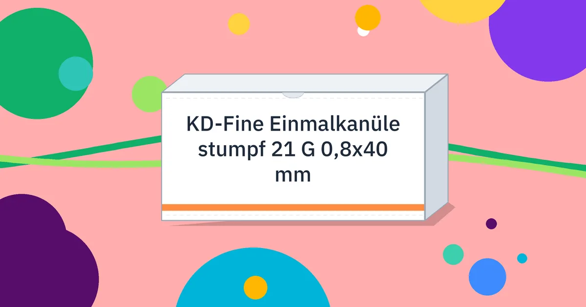 Symbolbild: Packung mit der Aufschrift KD-Fine Einmalkanüle stumpf 21 G 0,8x40 mm (PZN 20385114) – Verfügbarkeit und Bezug in Apotheken in Frankfurt am Main