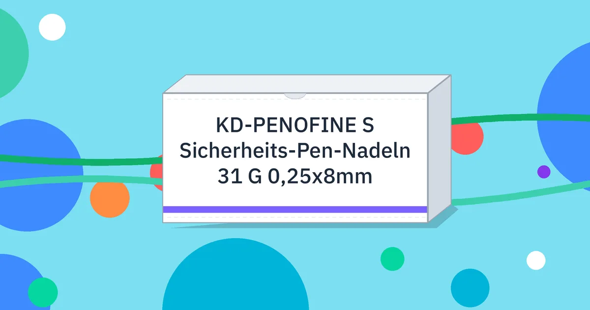 Symbolbild: Packung mit der Aufschrift KD-PENOFINE S Sicherheits-Pen-Nadeln 31 G 0,25x8mm (PZN 20377505) – Verfügbarkeit und Bezug in Apotheken in Frankfurt am Main