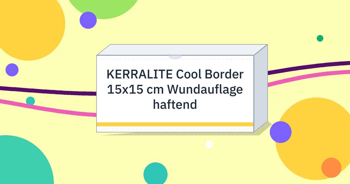 Symbolbild: Packung mit der Aufschrift KERRALITE Cool Border 15x15 cm Wundauflage haftend (PZN 11140595) – Verfügbarkeit und Bezug in Apotheken in Frankfurt am Main