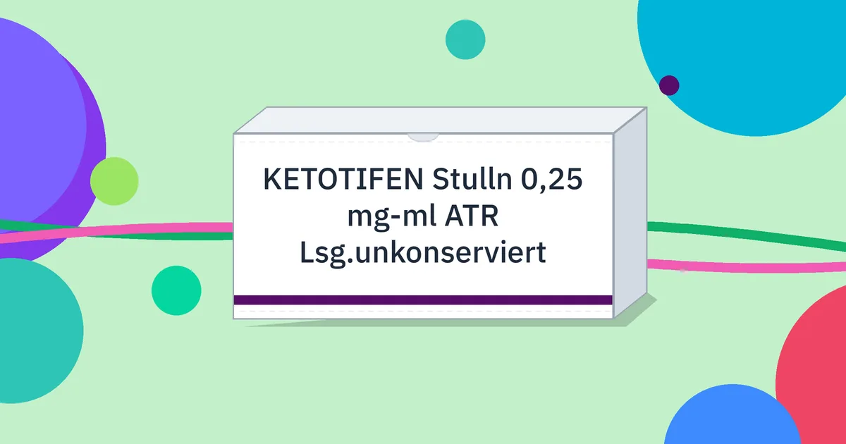 Symbolbild: Packung mit der Aufschrift KETOTIFEN Stulln 0,25 mg-ml ATR Lsg.unkonserviert (PZN 19300199) – Verfügbarkeit und Bezug in Apotheken in Frankfurt am Main